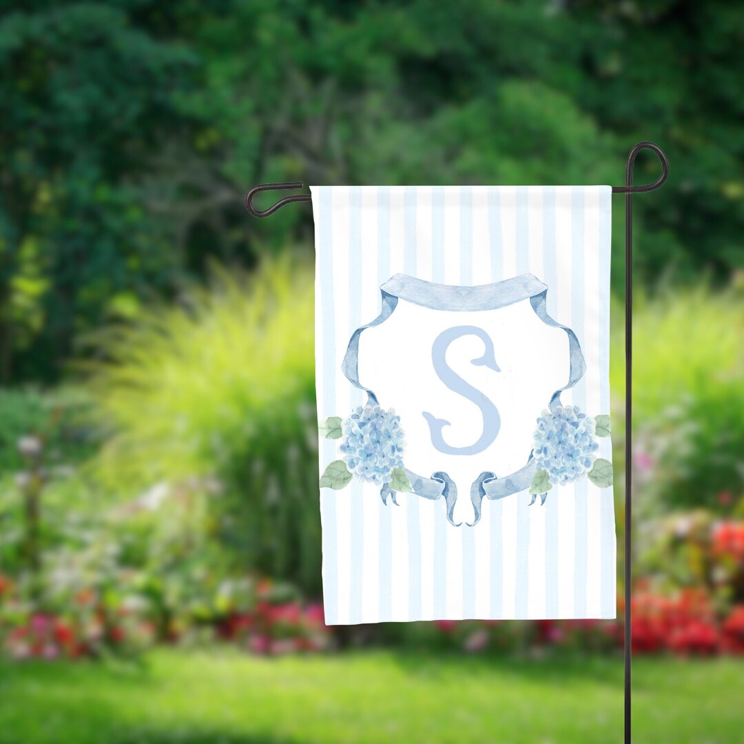 Monogrammed Garden & House Flag, Preppy Watercolor Hydrangea Garden ...