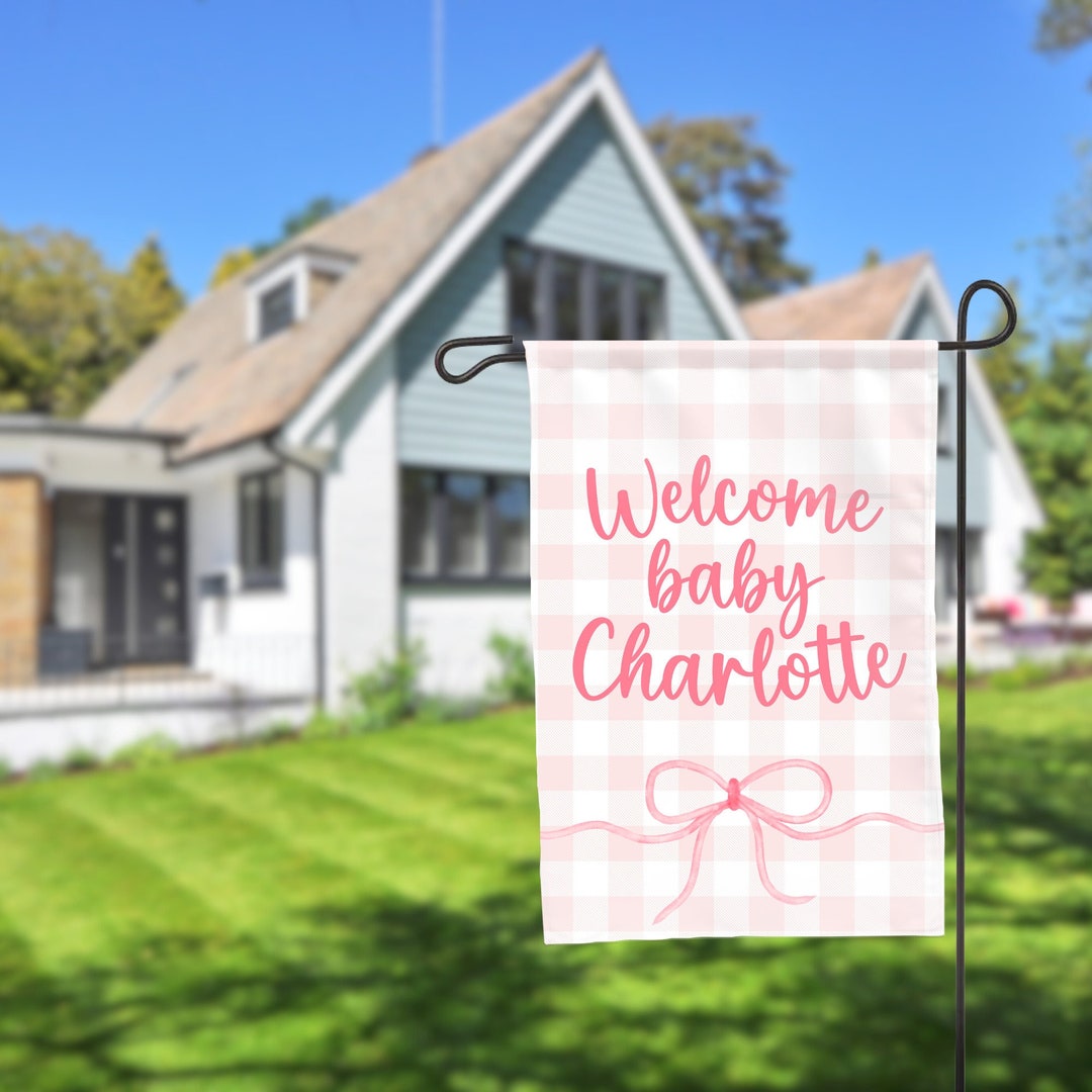 Welcome Baby Garden & House Flag, Preppy Watercolor New Baby Girl ...