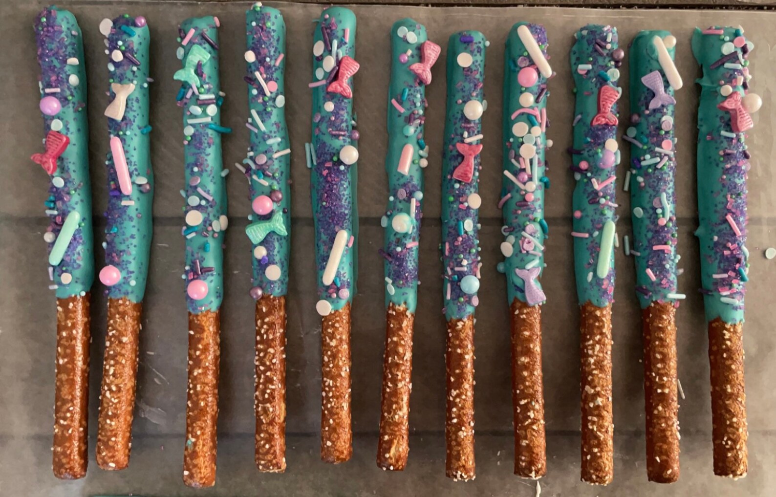 12 Mermaid Themed Chocolate Covered Pretzel Rods - Etsy