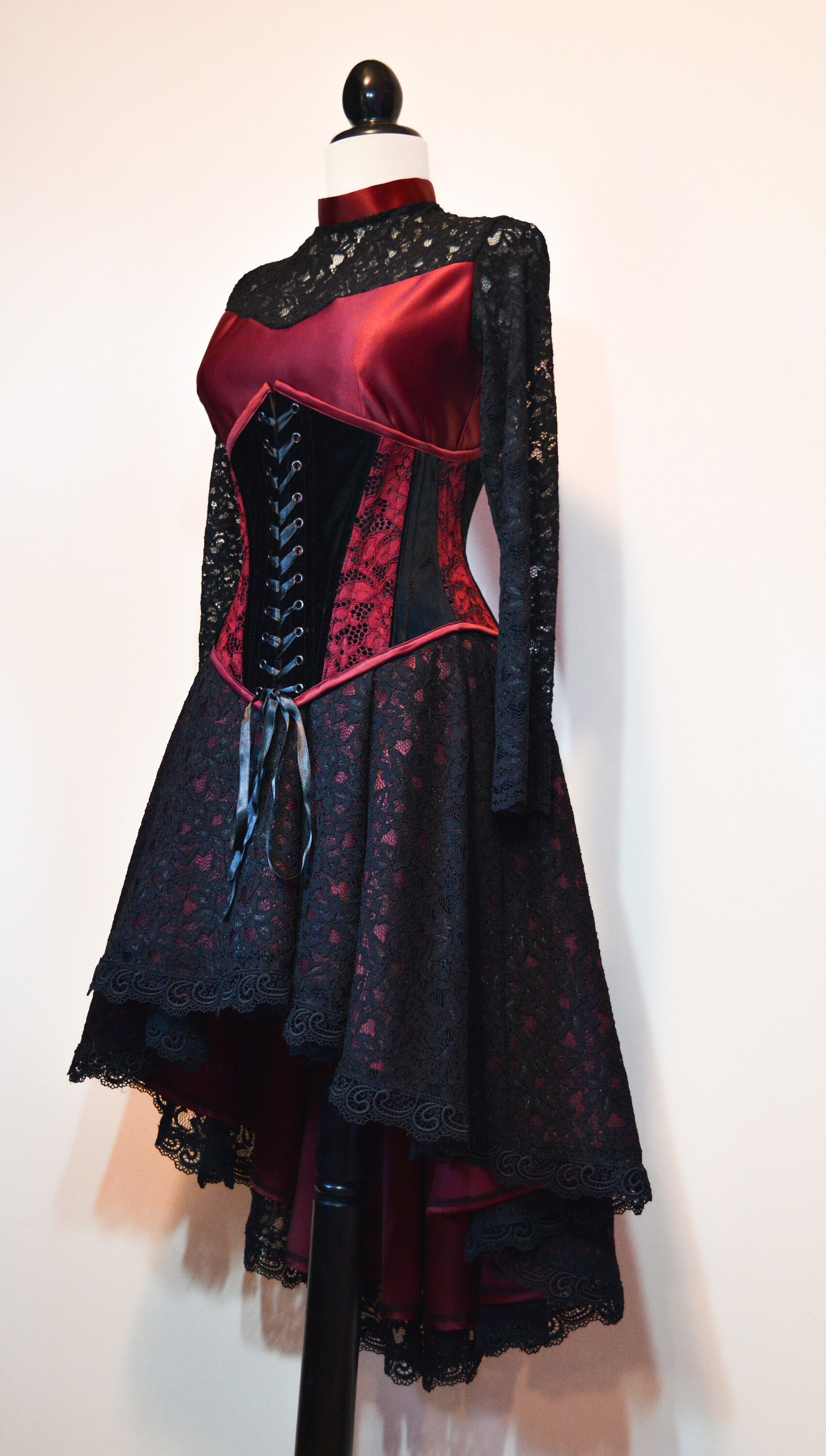 Black and Red Lace Gothic Dress With Corset - Etsy