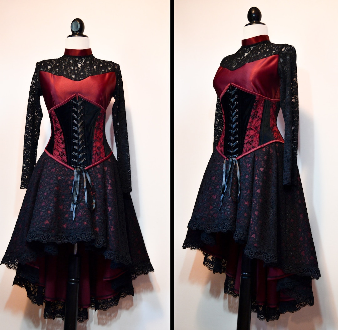 Black and Red Lace Gothic Dress With Corset - Etsy