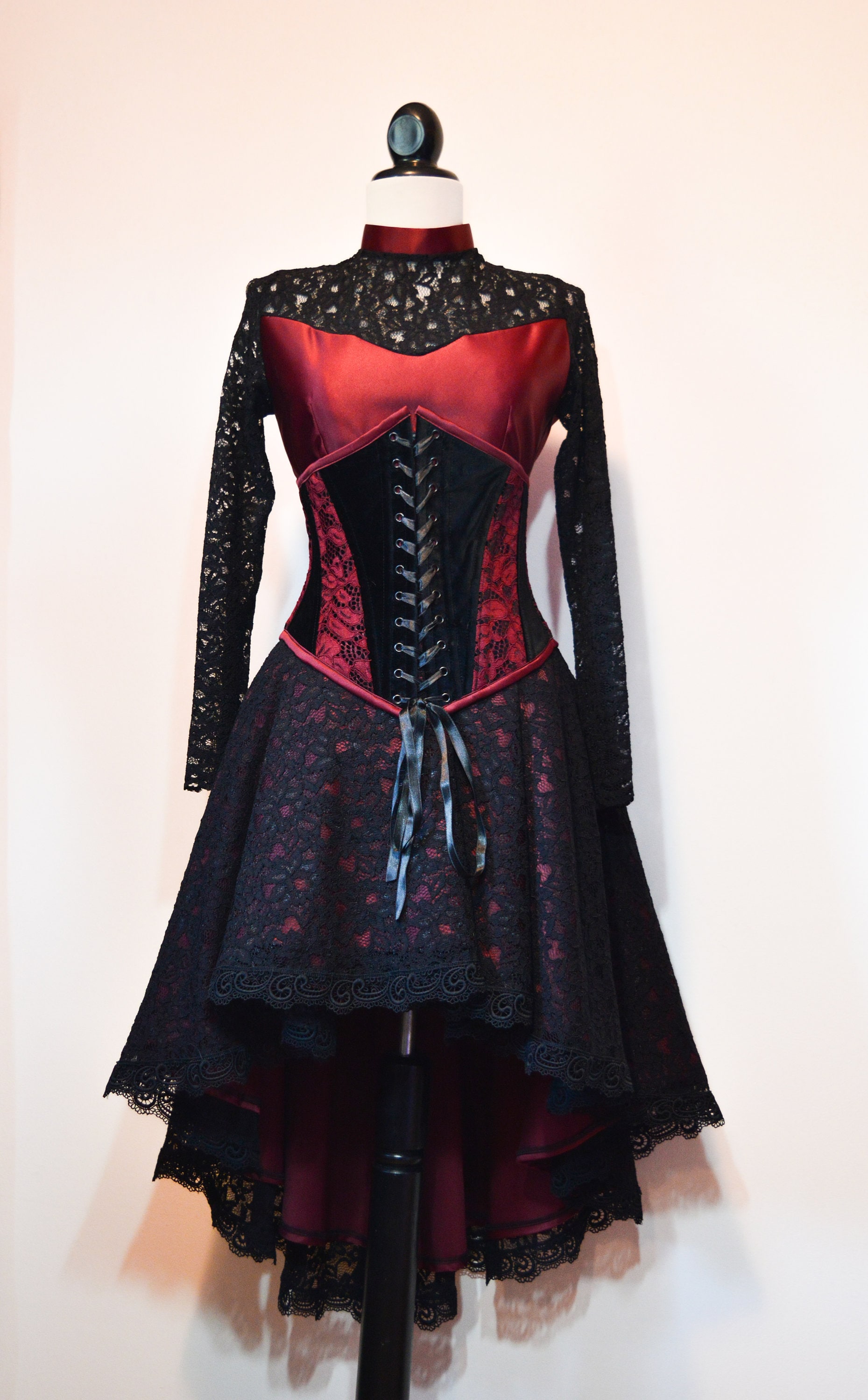 Black and Red Lace Gothic Dress With Corset - Etsy