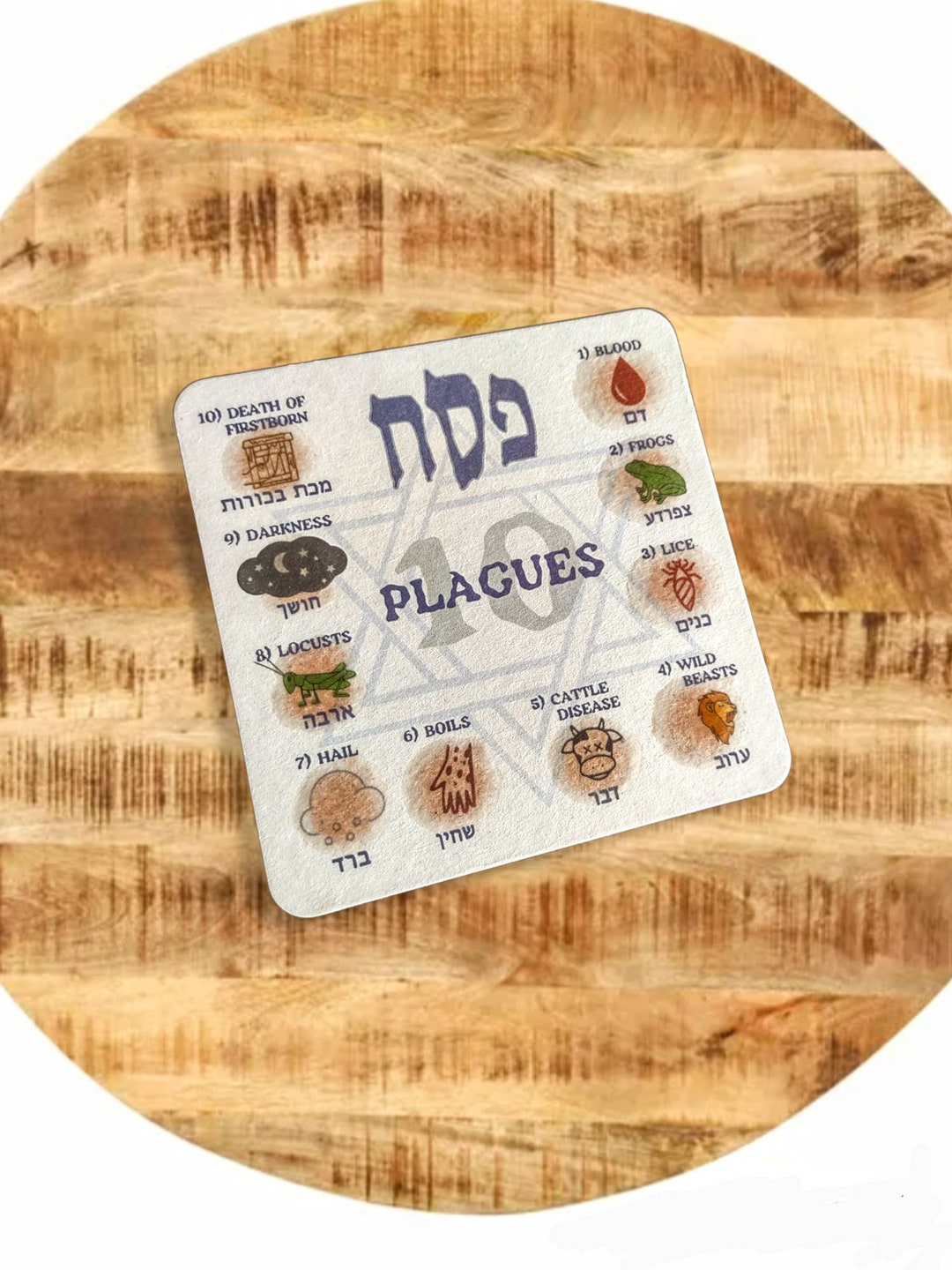 Passover Seder Ten 10 Plagues Coasters Set Jewish Judaica Pesach - Etsy