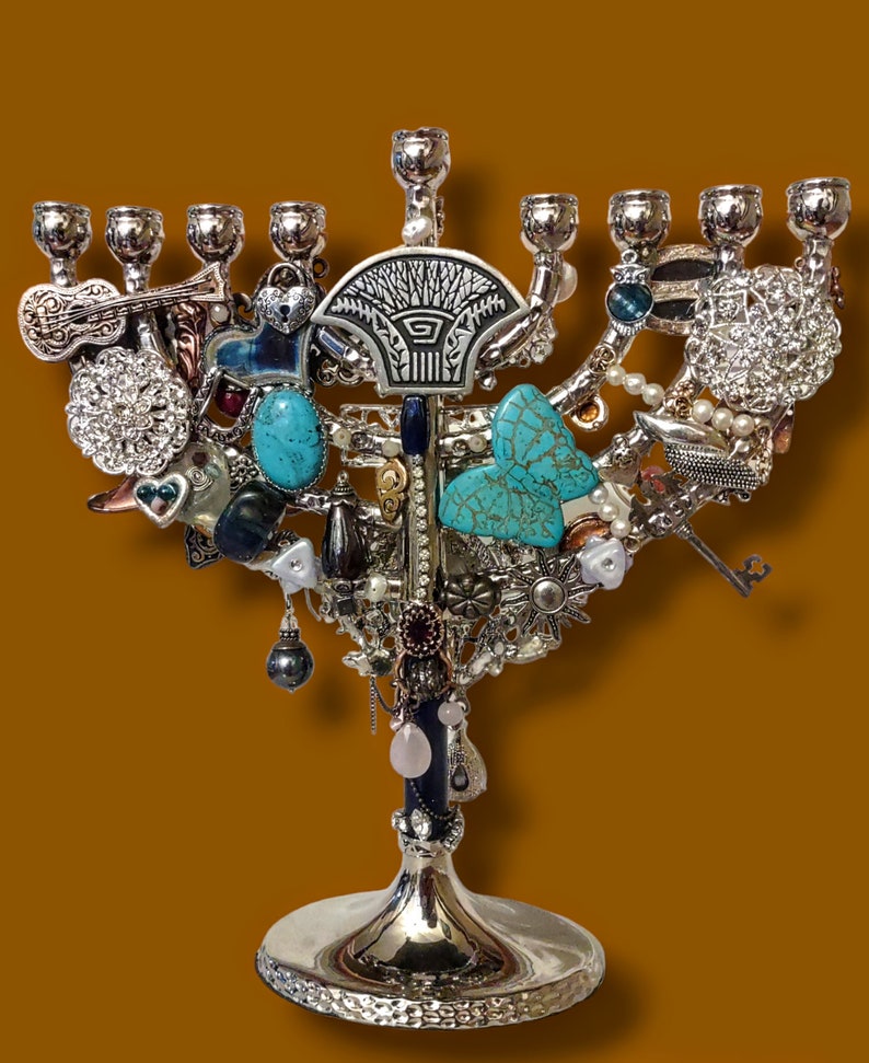 Jeweled Menorah, Upcycled Vintage Jewelry Hanukkiah - Etsy