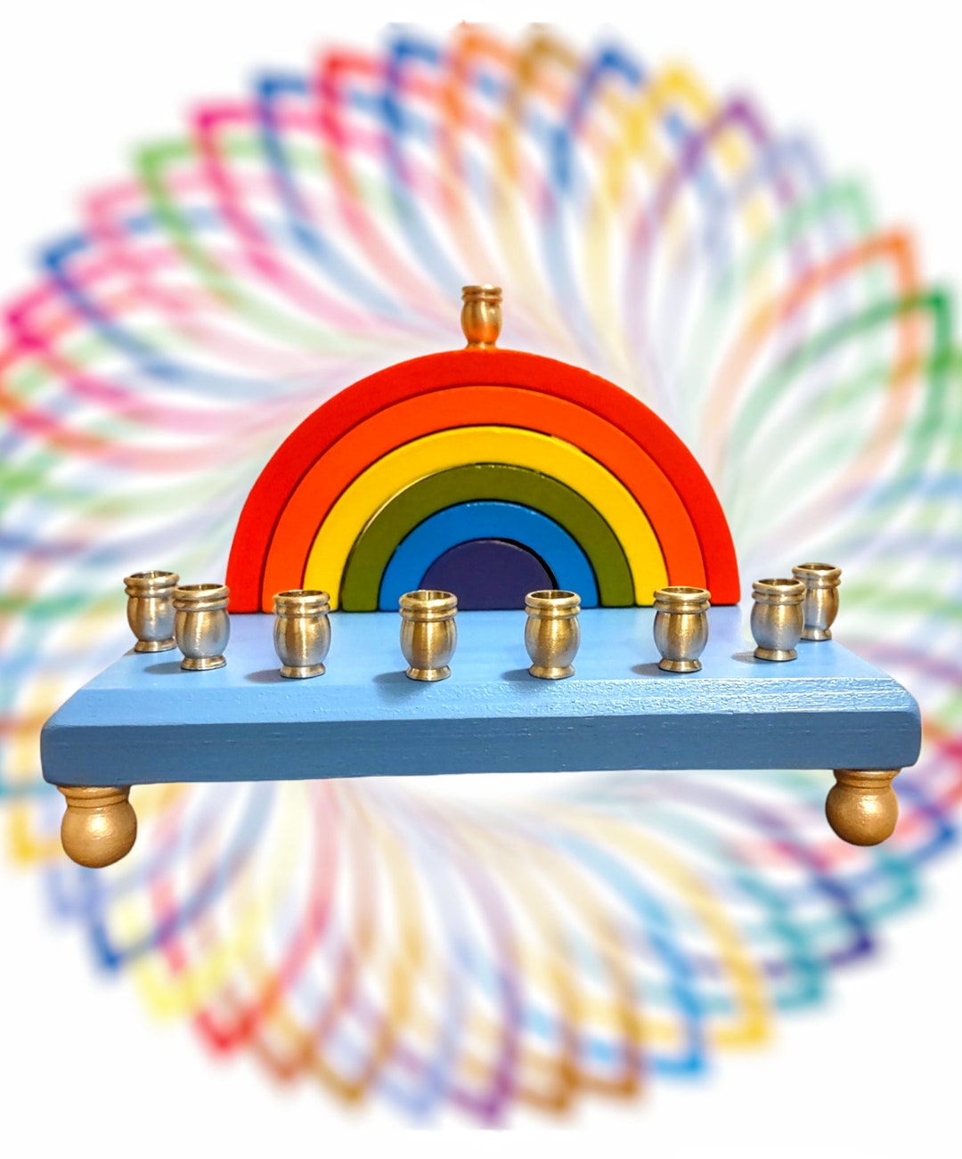 Rainbow Wood Menorah Hanukkiah Judaica Jewish Hanukkah Gift - Etsy