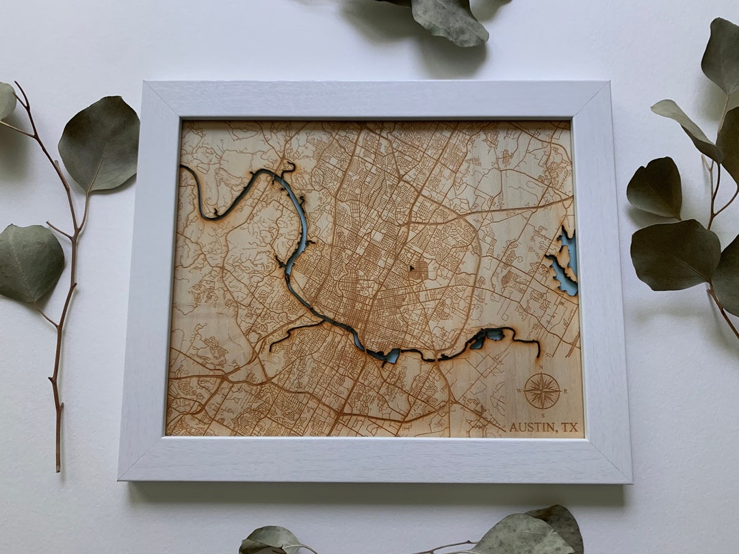 Austin, TX - Wood Engraved Map - Etsy
