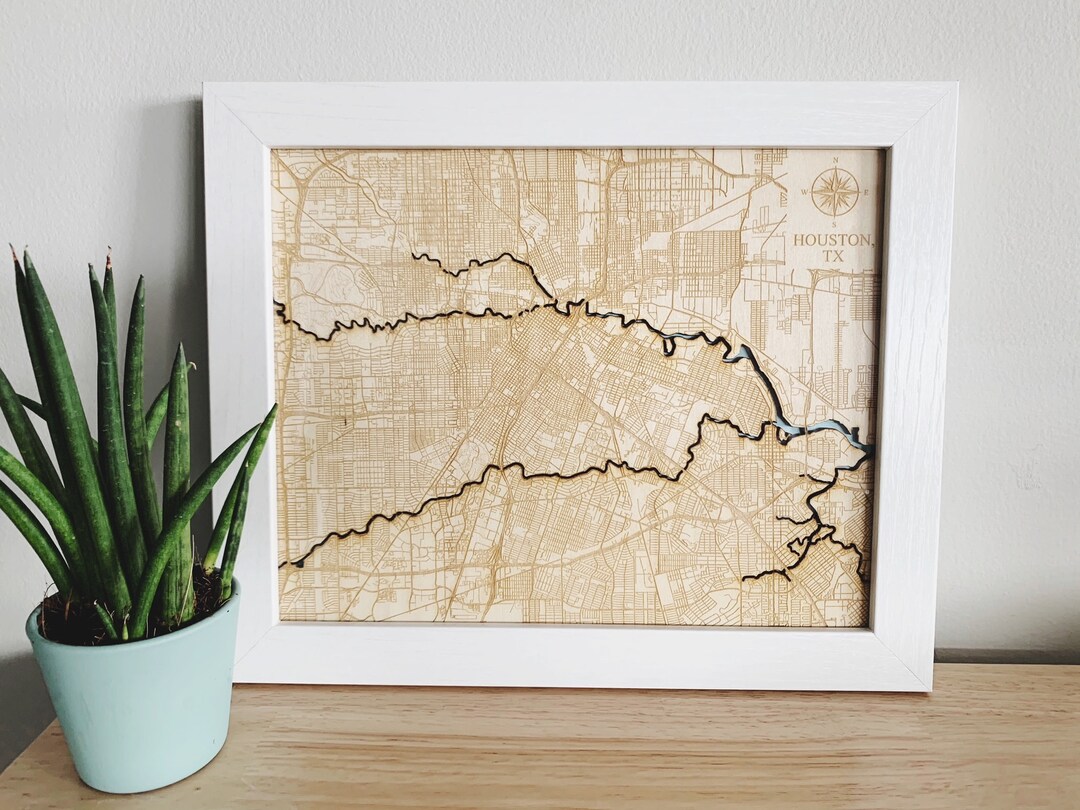 Houston, TX - Wood Engraved Map - Etsy