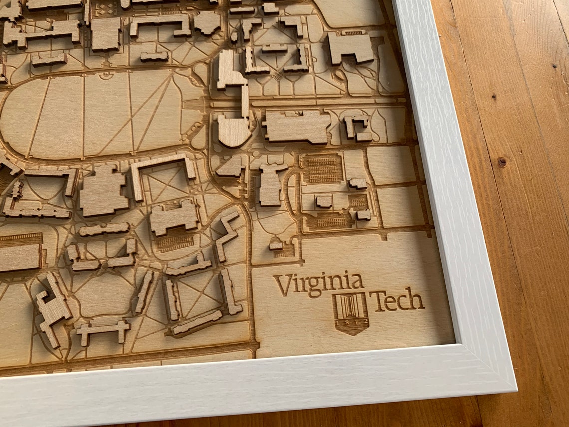 Virginia Tech 11x14 Wood Engraved Map - Etsy