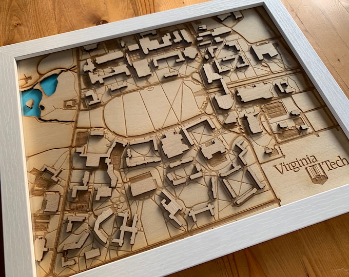 Virginia Tech - 11"x14" Wood Engraved Map - Etsy