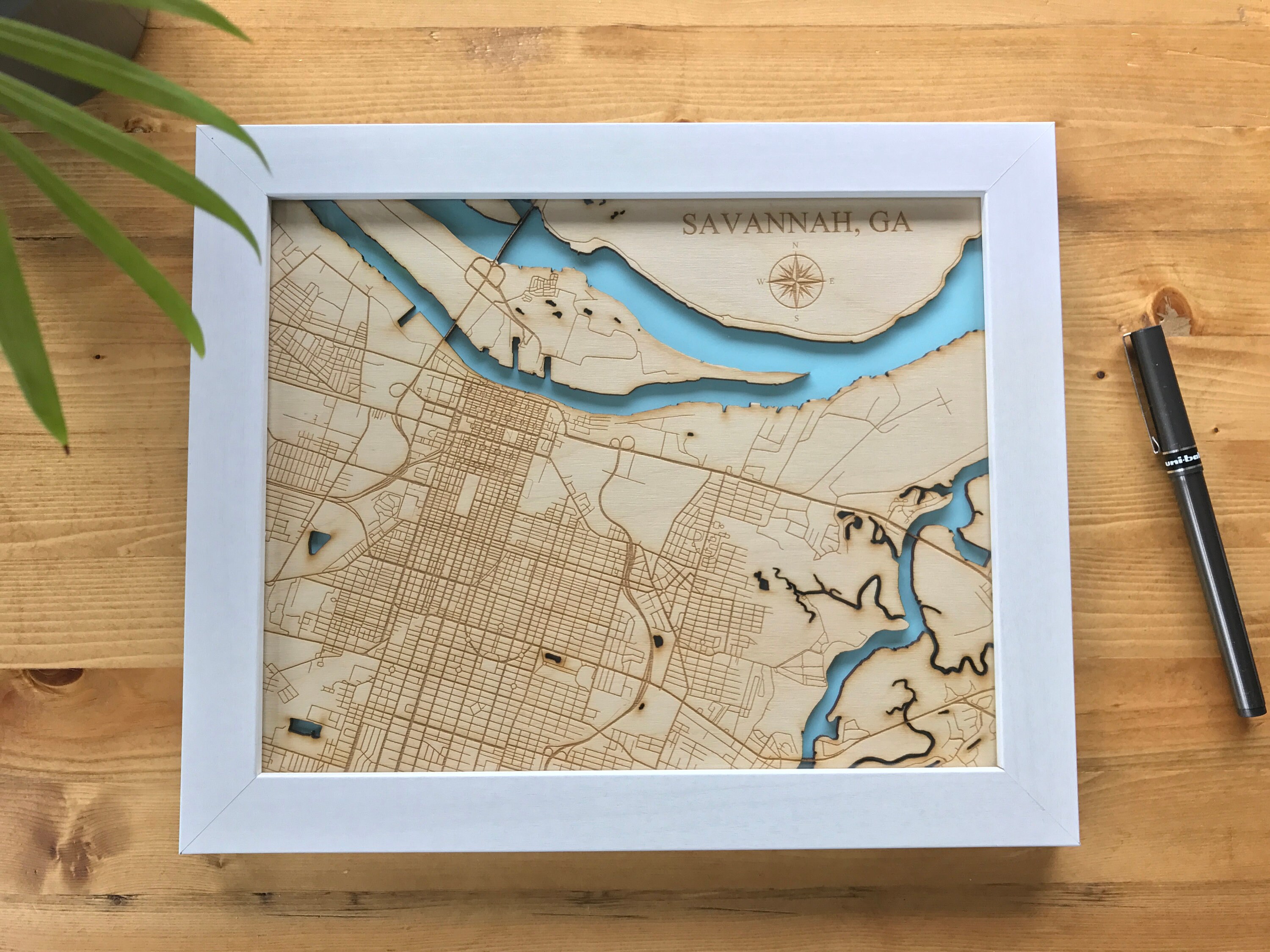 Savannah, GA - Wood Engraved Map - Etsy