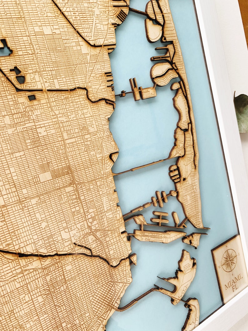Miami FL Wood Engraved Map - Etsy