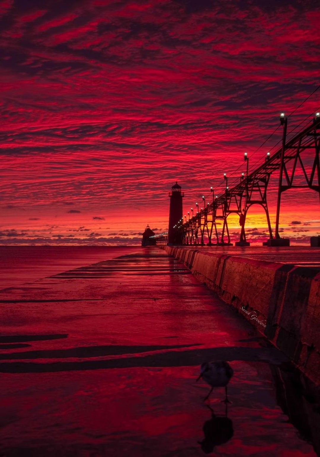 Fiery Sunset at Grand Haven Pier / Michigan / Lighthouse / Canvas ...