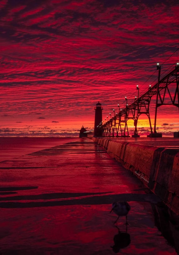 Fiery Sunset at Grand Haven Pier / Michigan / Lighthouse / - Etsy