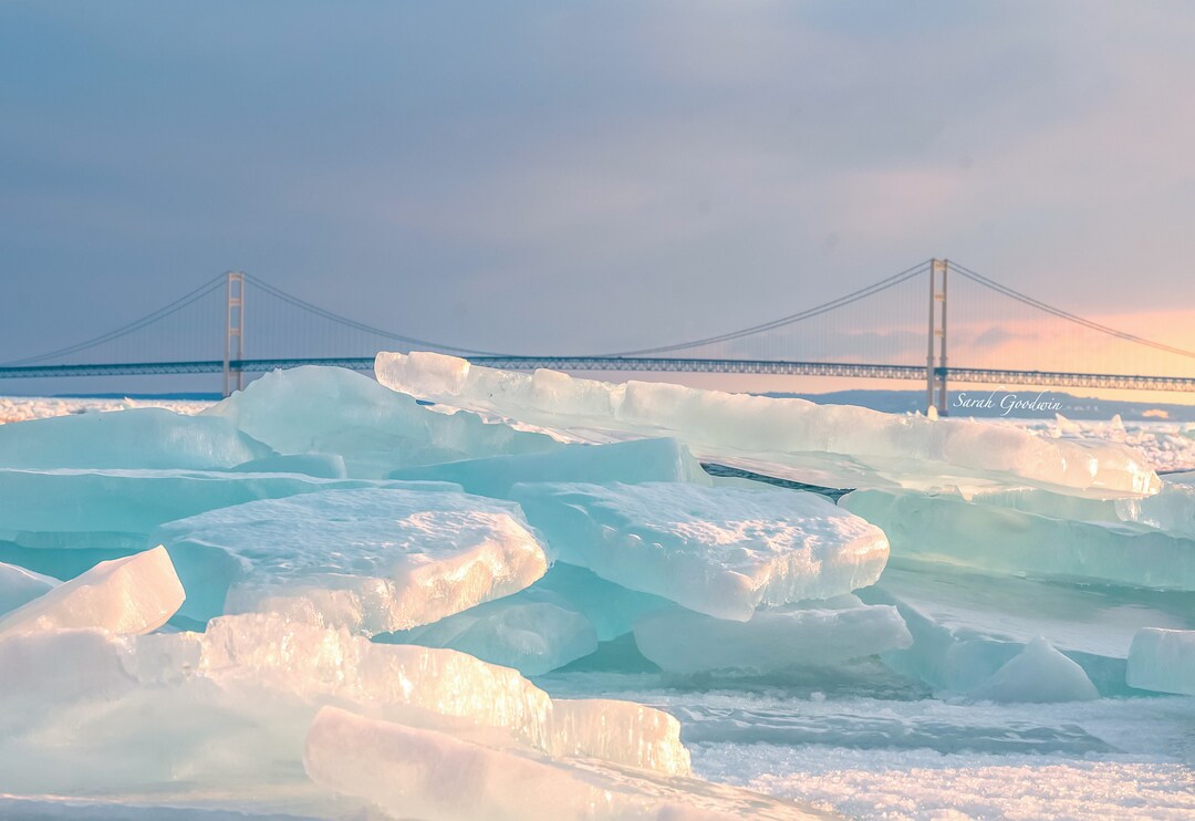 Blue Ice Magic / Upper Peninsula / Mackinac Bridge / Sunrise / Michigan ...