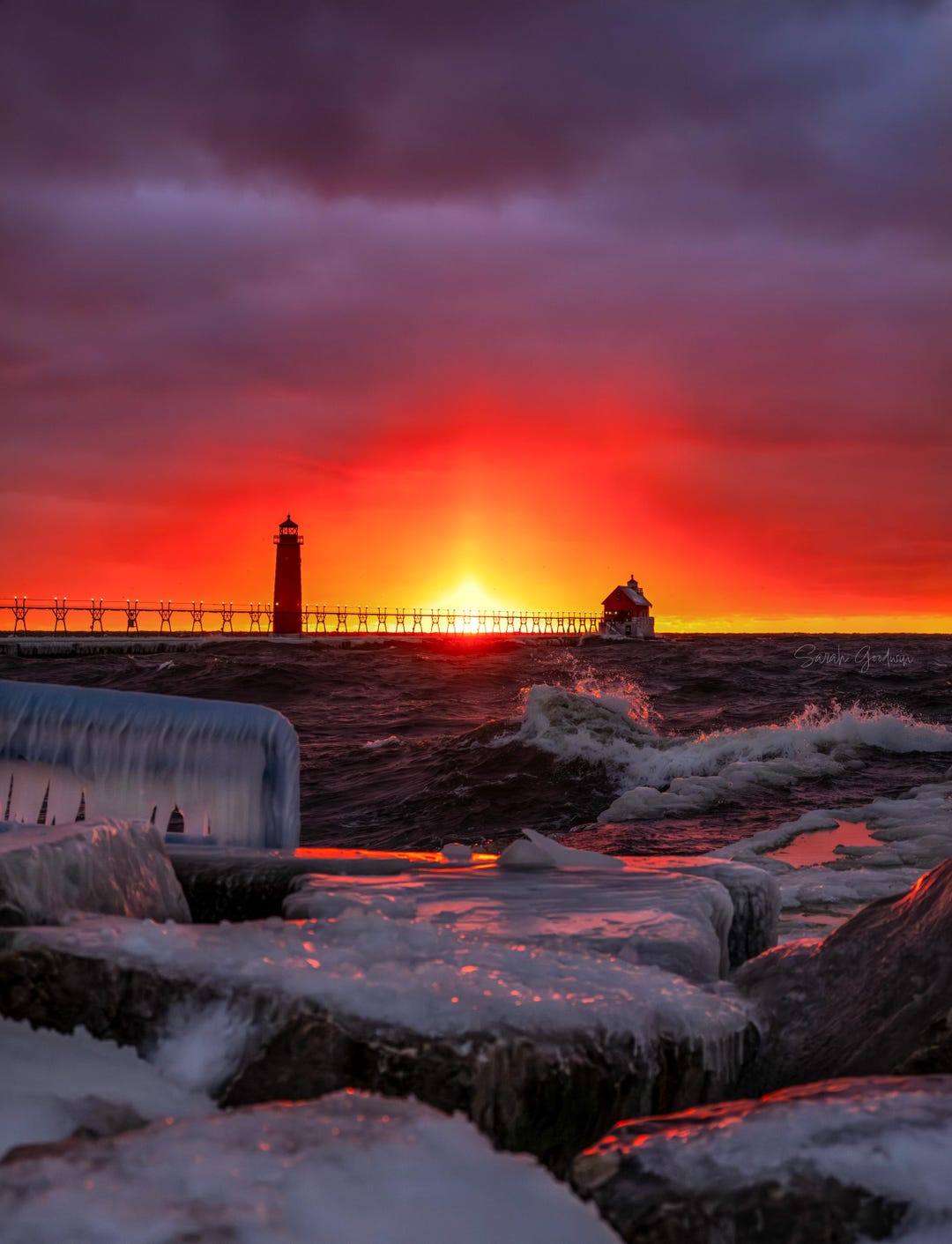 Beautiful Intensity / Lighthouse / Waves / Michigan Photography / Grand ...