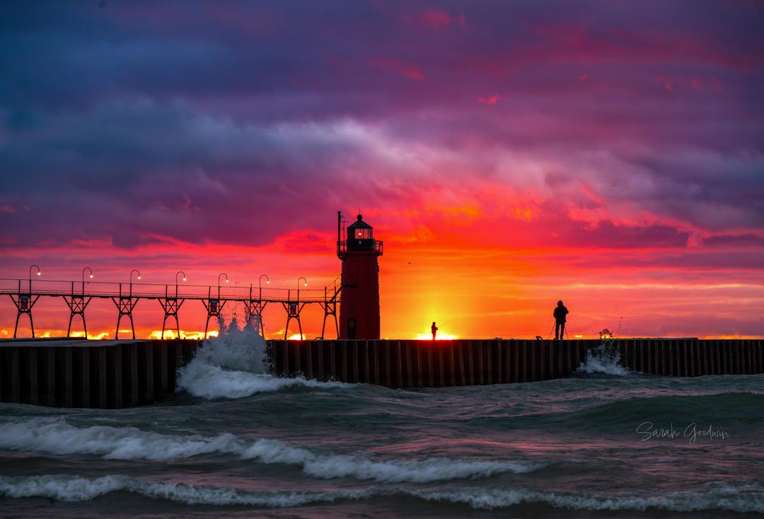 The Sunset / South Haven Lighthouse / Sunset Print / Canvas / Metal ...