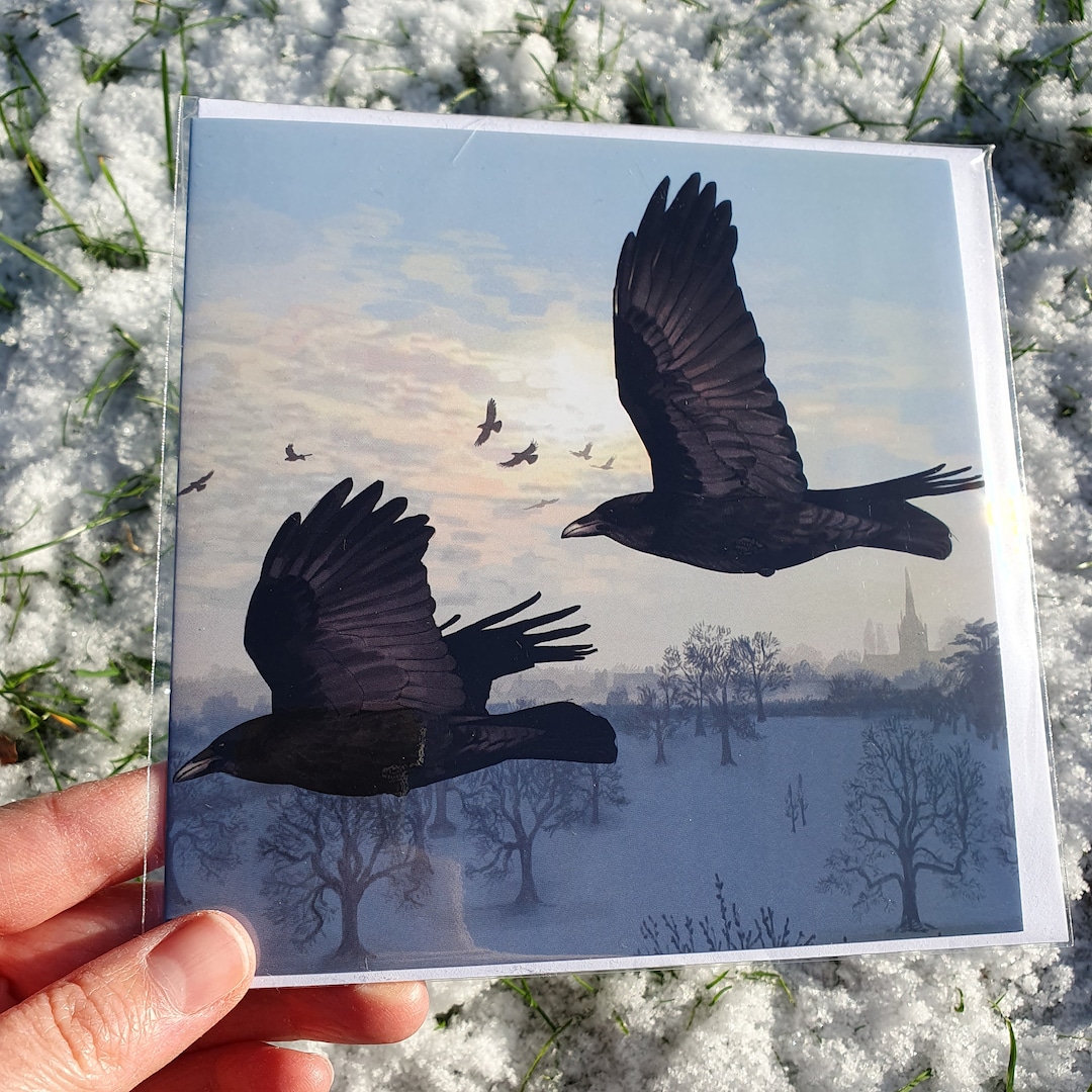 Crows Flying Through a Wintry Landscape Christmas Card - Etsy