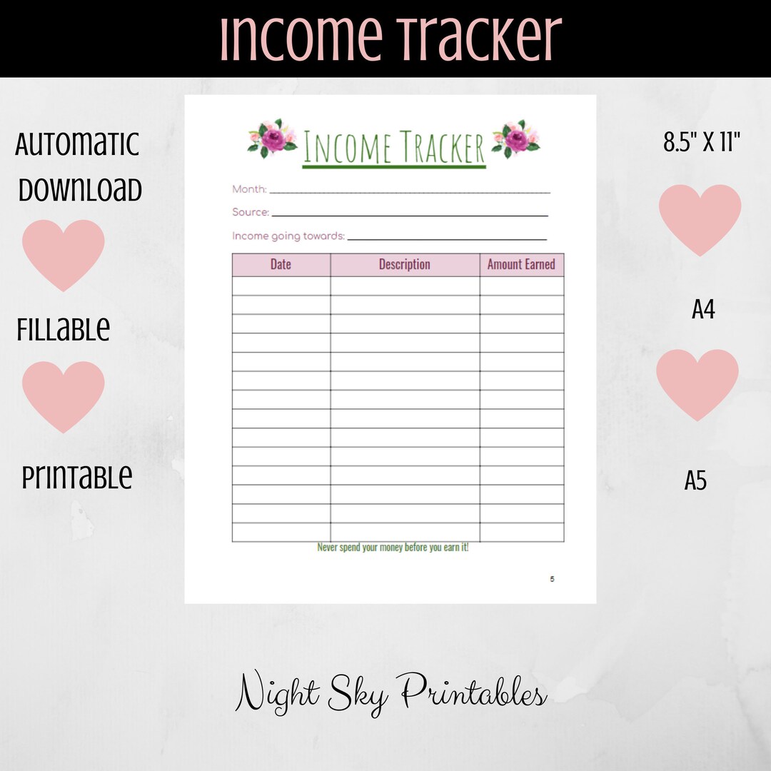 Income Tracker Worksheet for Planners - Printable and Fillable! Use in ...