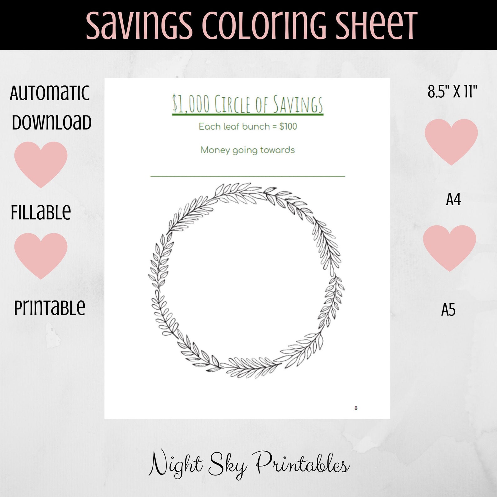 Printable Coloring Sheet Finance Tracker to Save 1,000 - Savings Chart ...