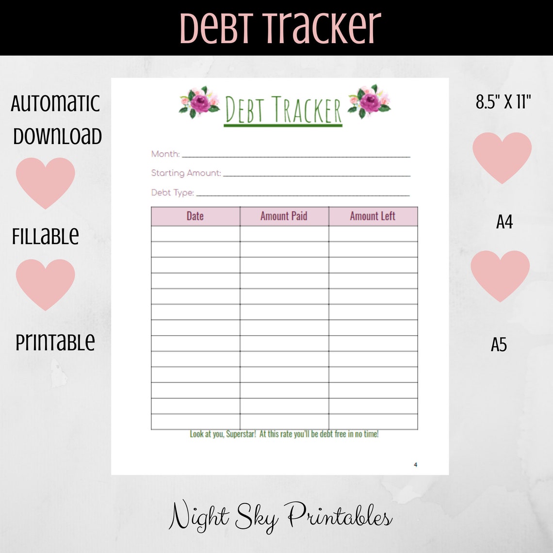 Debt Tracker Worksheet for Planners - Printable and Fillable! Use in a ...
