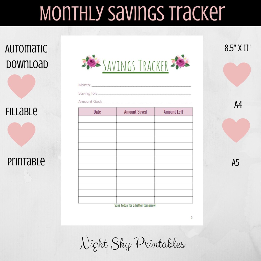 Monthly Savings Worksheet for Planners - Printable and Fillable! Use in ...