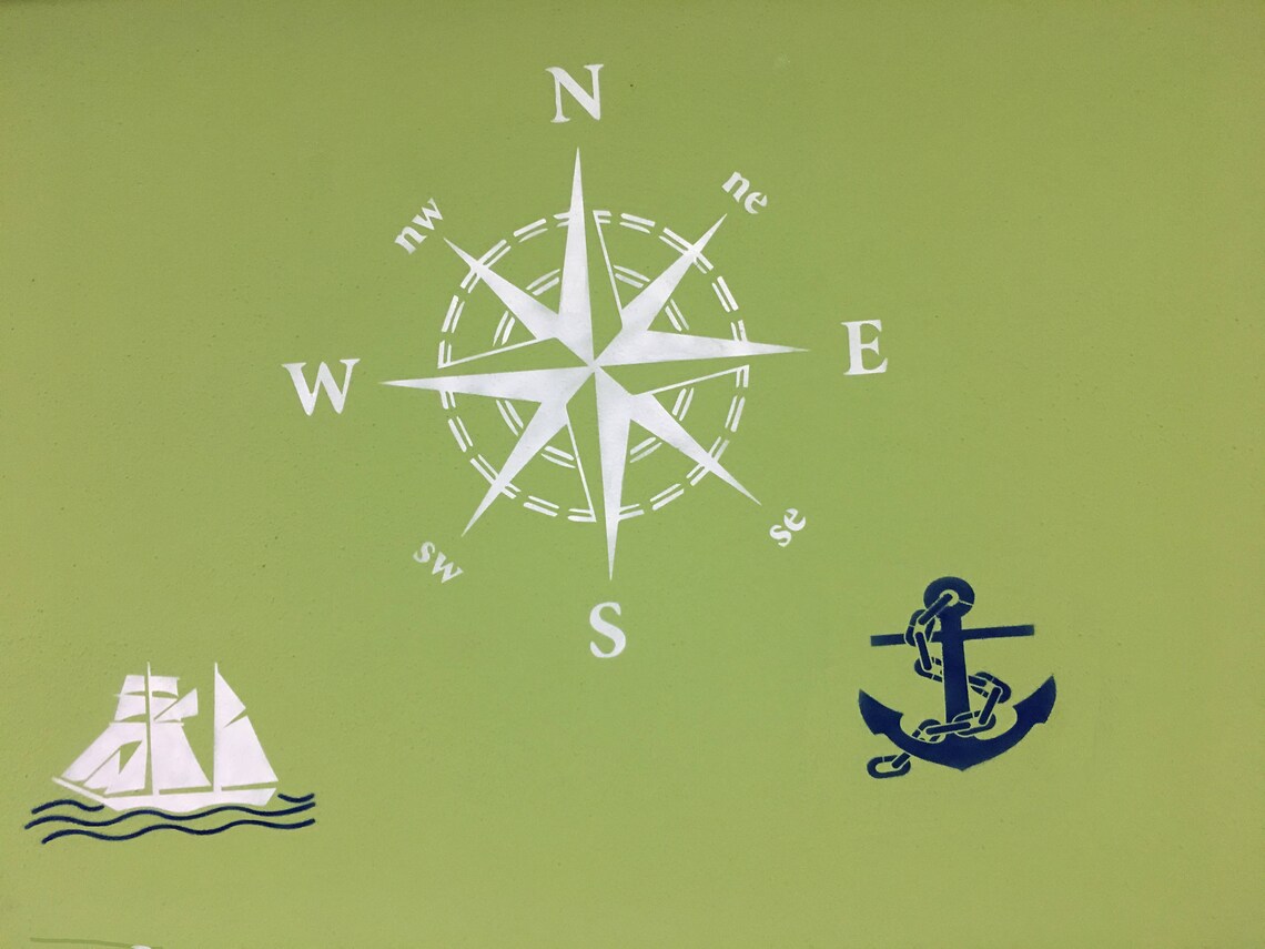 Ocean Stencils 3 Pack Nautical Compass, Ship and Anchor Reusable ...