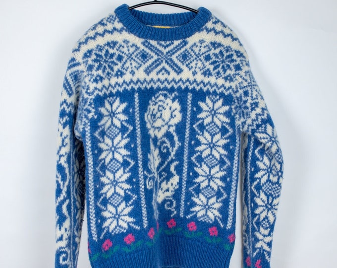 Vintage Bemidji Woolen Mills Rose Intarsia Wool Knit Sweater Size XS ...