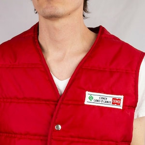 Vintage 80s Midwest Cenex Land O Lakes Red Puffer Work Vest Size XL ...