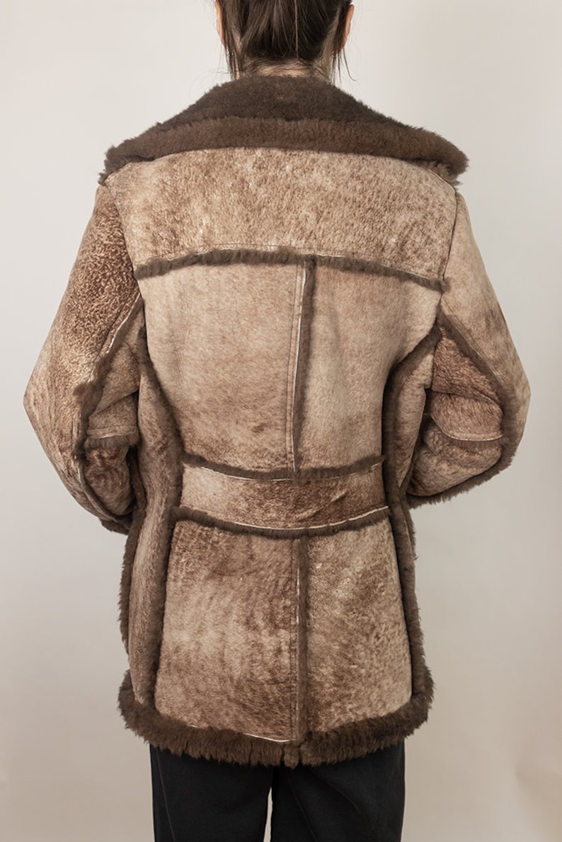 Vintage Schott NYC Sheepskin Shearling Half Belt Rancher Coat Size 14 ...