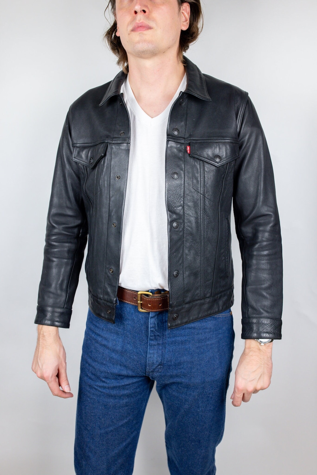 Vintage Y2K Levi's Red Tab Black Bovine Cow Leather Type 3 Trucker ...
