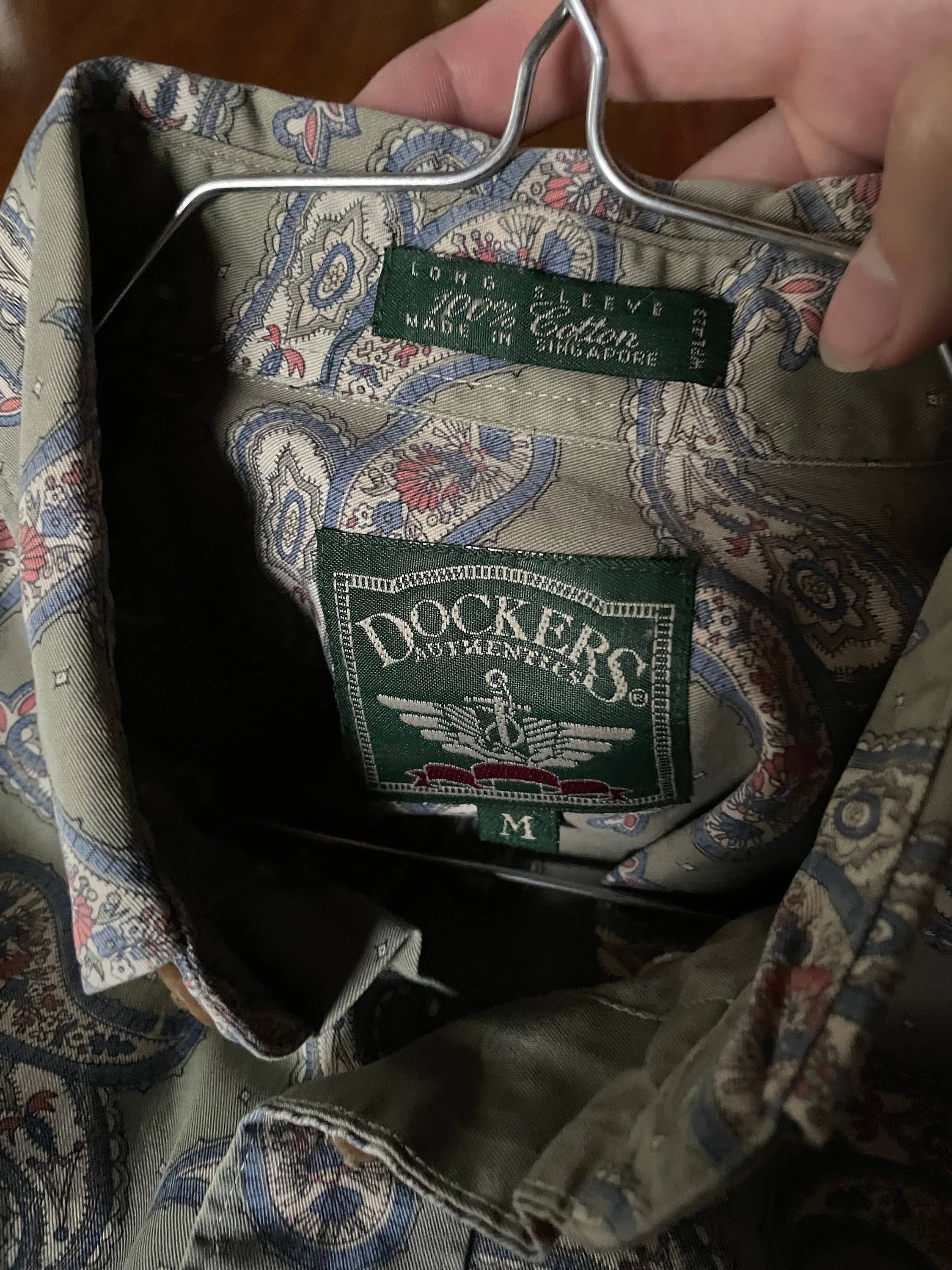 Vintage 1993 Dockers One Pocket Olive Drab Paisley Pattern Print Button ...