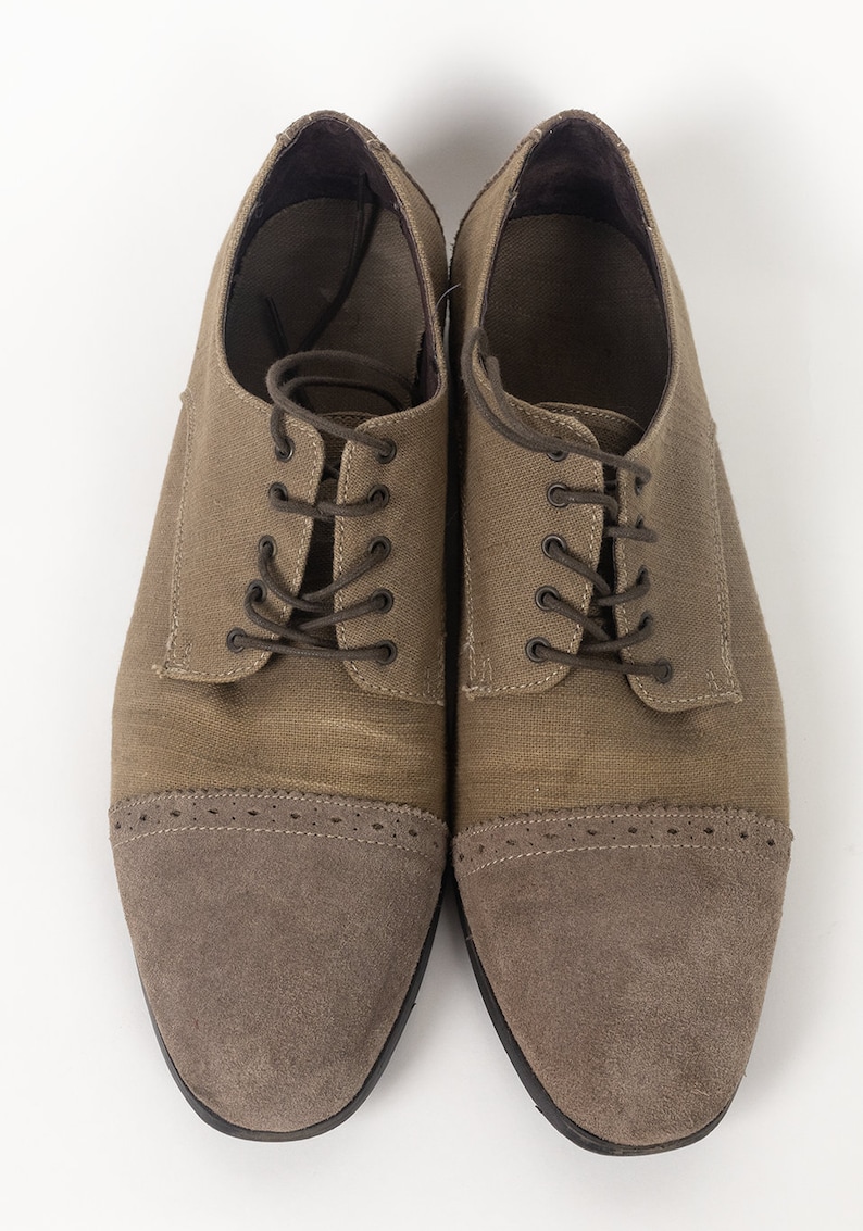 Vintage Y2K Penguin Natural Linen and Suede Brogue Cap Toe - Etsy