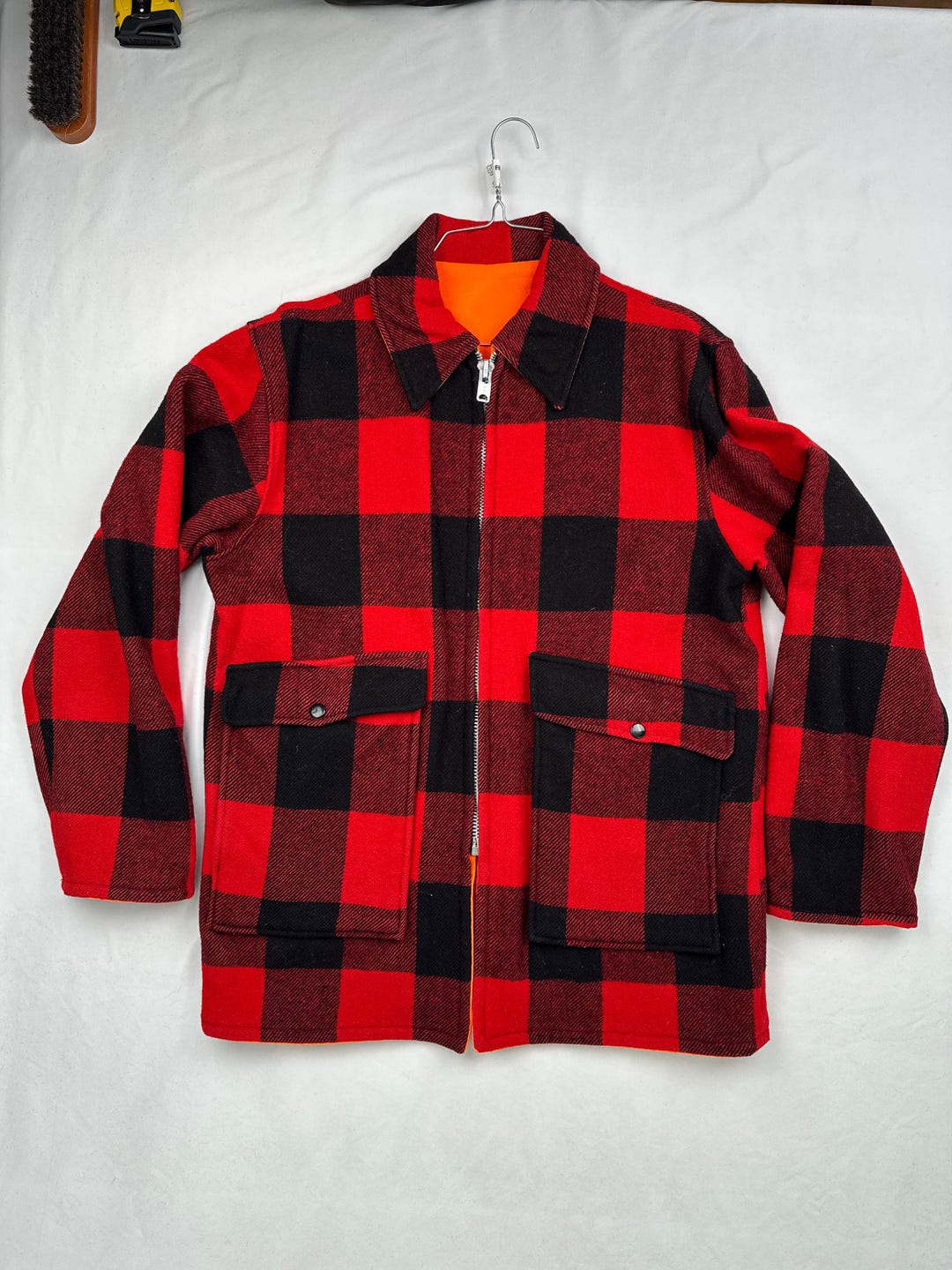 Vintage 70s Woolrich Reversible Mackinaw Wool Buffalo Check Red and ...