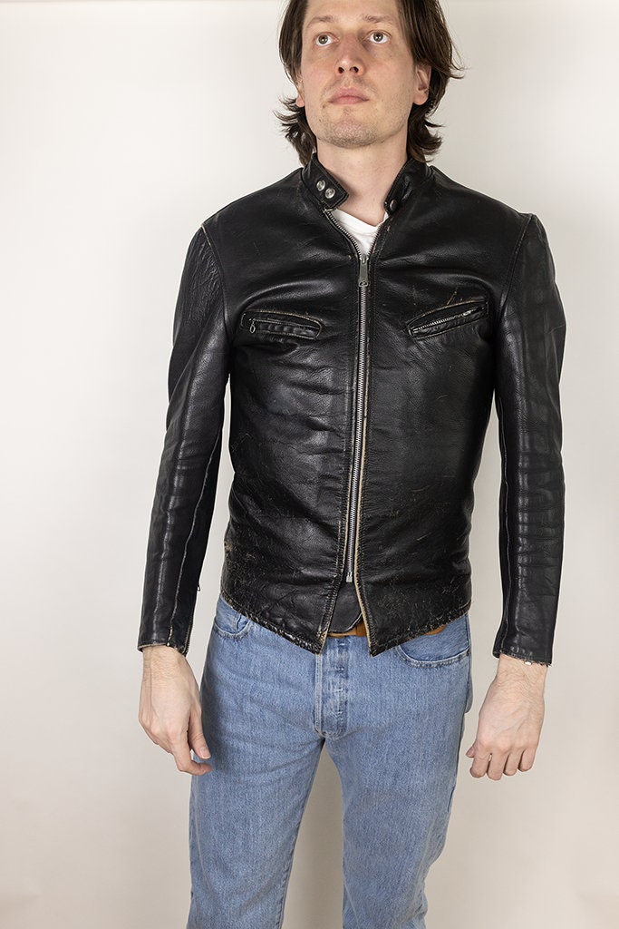 Vintage 70s Schott Perfecto Cactus Label Steerhide Leather Cafe Racer ...