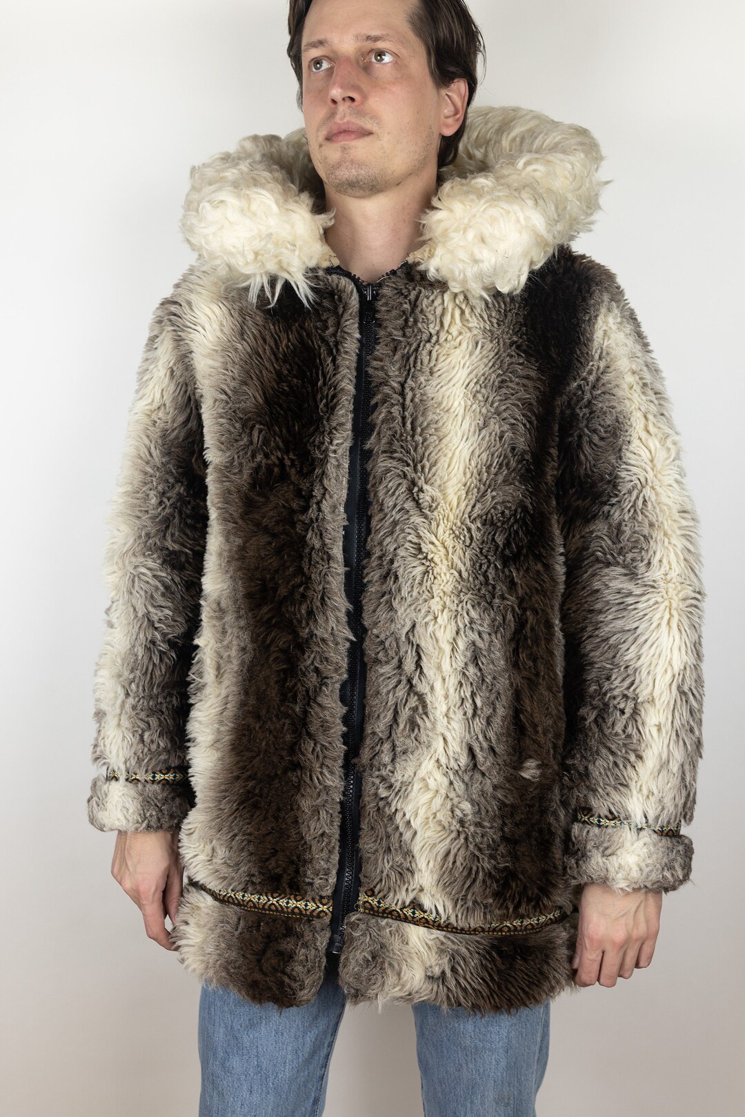 Vintage 70s Stearns Faux Fur Shag Ombre Vertical Stripe Eskimo Inuit ...