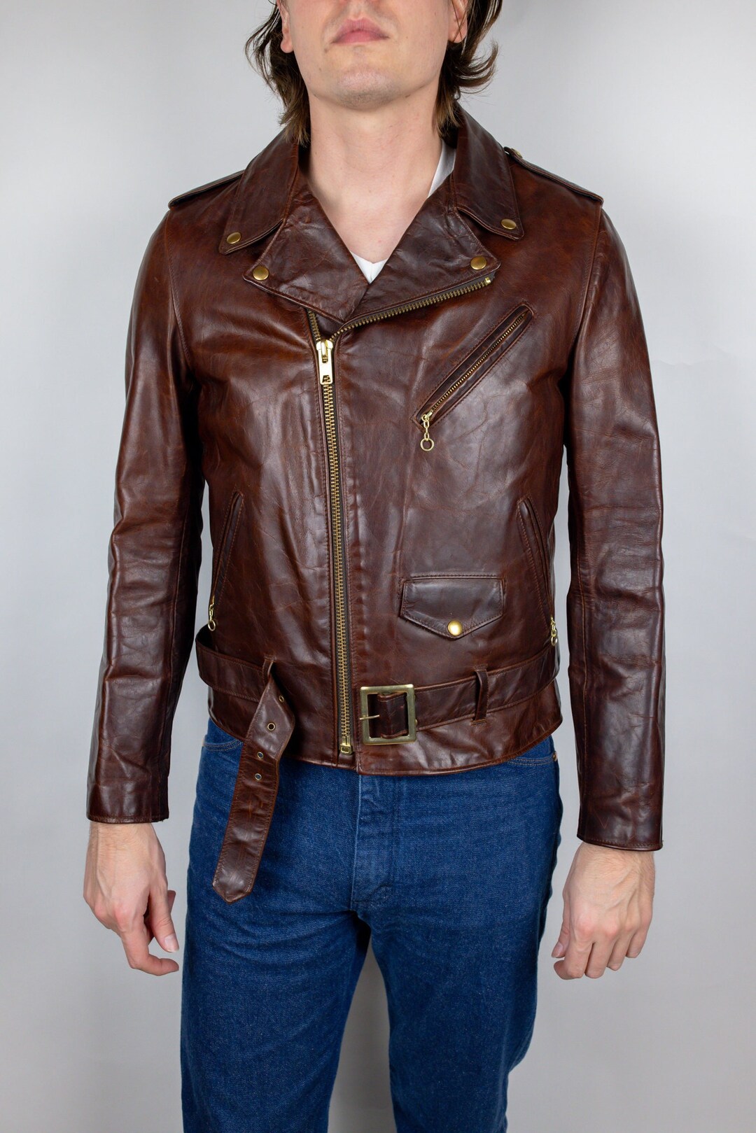 Y2K Era Schott Bros. Hand Oiled Lightweight Naked Perfecto 619 Brown ...