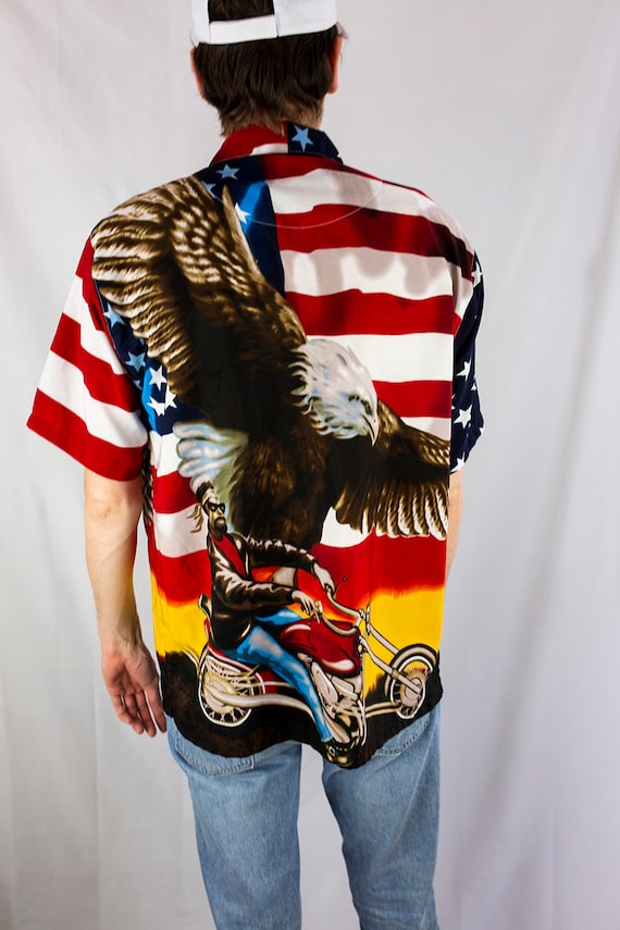 Vintage 90s Airbrushed Flag Eagle Motorcycle Sunset All Over | Etsy