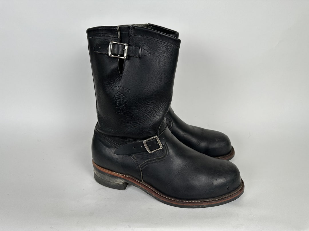 Vintage Chippewa Engineer Motorcycle Biker Boots Safety Toe Vibram Sole ...