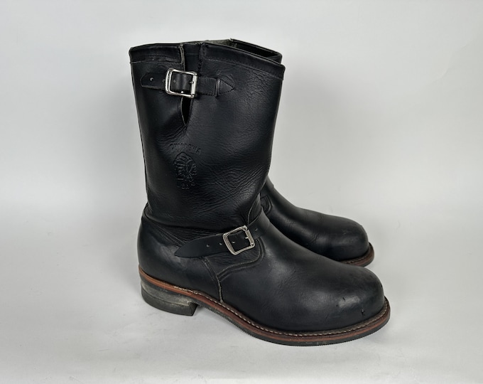 Vintage Chippewa Engineer Motorcycle Biker Boots Safety Toe Vibram Sole ...
