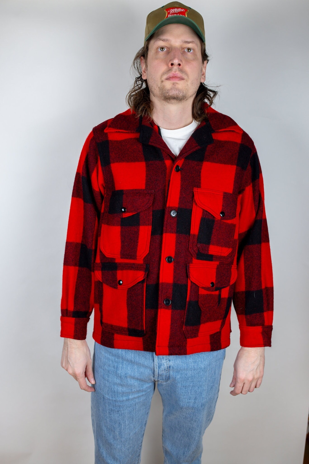 Vintage 70s Woolrich Unlined Mackinaw Cruiser Wool Buffalo Check Red ...