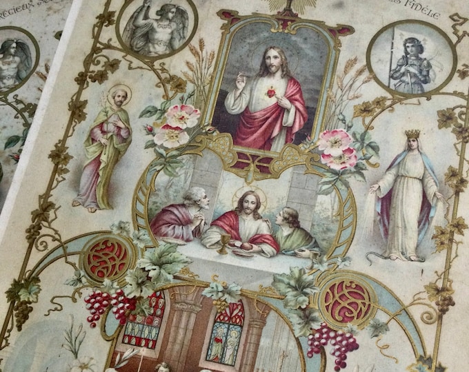 1900s, Huge Pious Image, First Communion, Stunning Engravings, Lot of ...