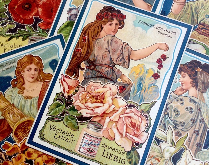 Flower Symbol / Happiness, Art Nouveau Style, Antique French Chromos ...