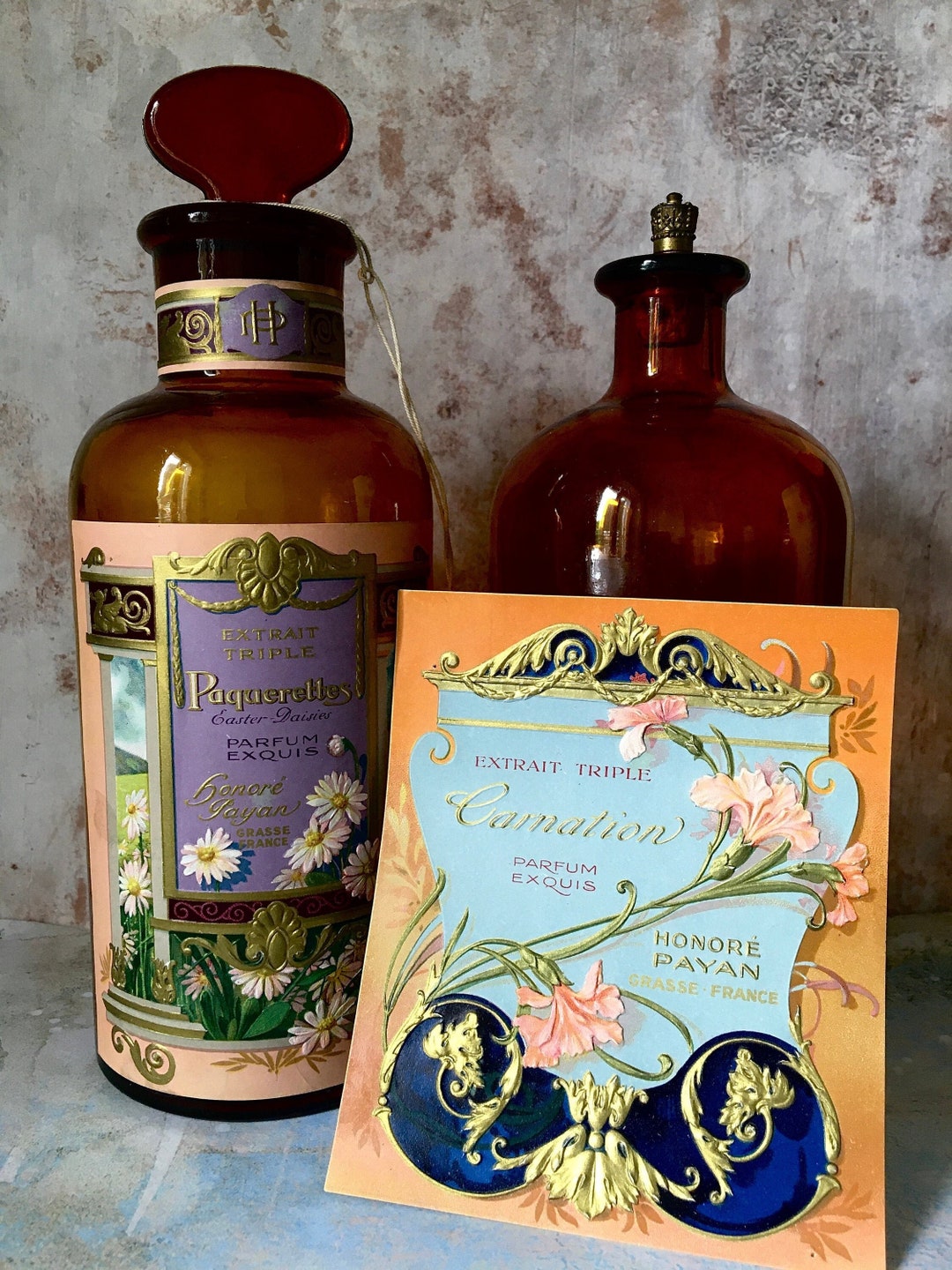 1900s, Stunning Embossed Perfume Label, HONORÉ PAYAN Perfumer-grasse FRANCE, Carnation-art ...