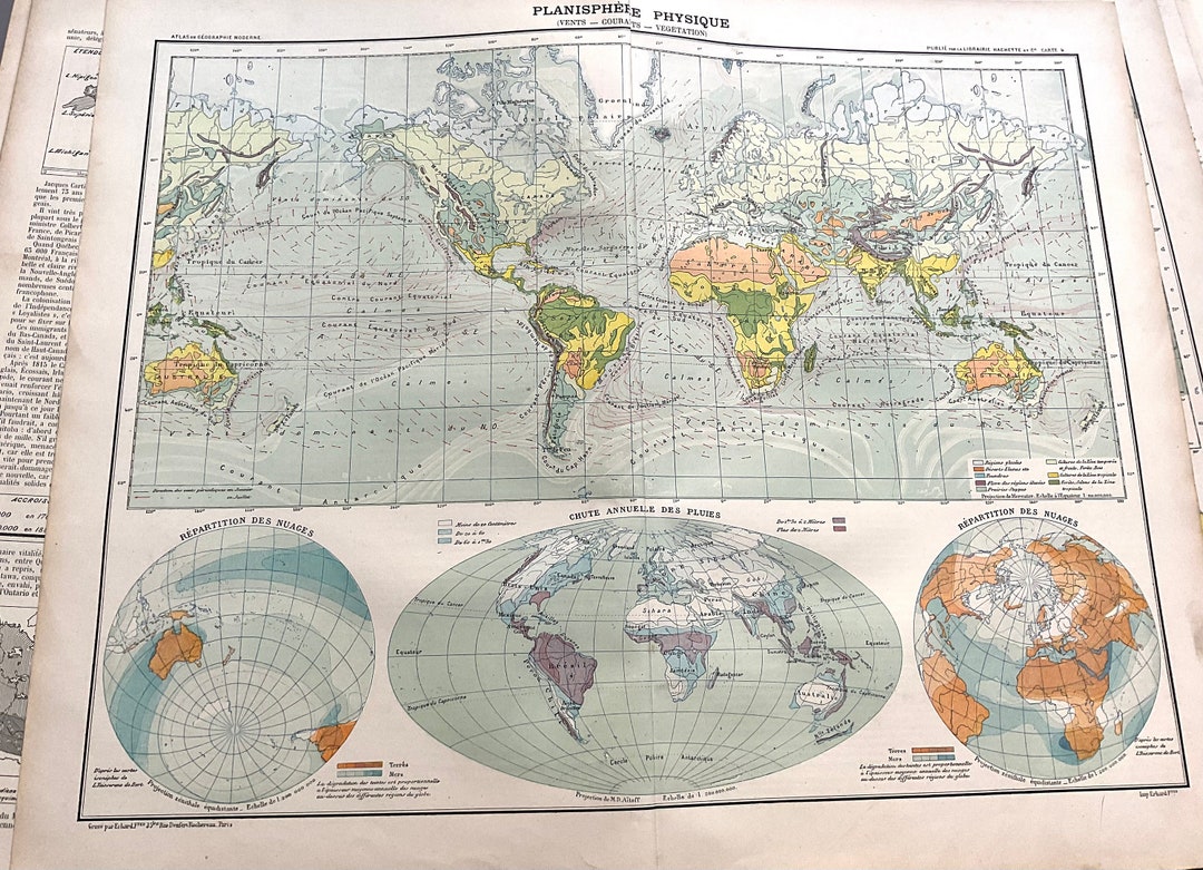 1899, Lot of 10 Huge Maps, Antique French Geography Engravings ...