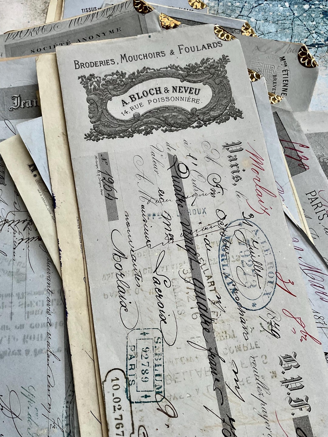 1870s-1920s,antique Vintage French Ephemera/10 Pcs/payment Checks ...