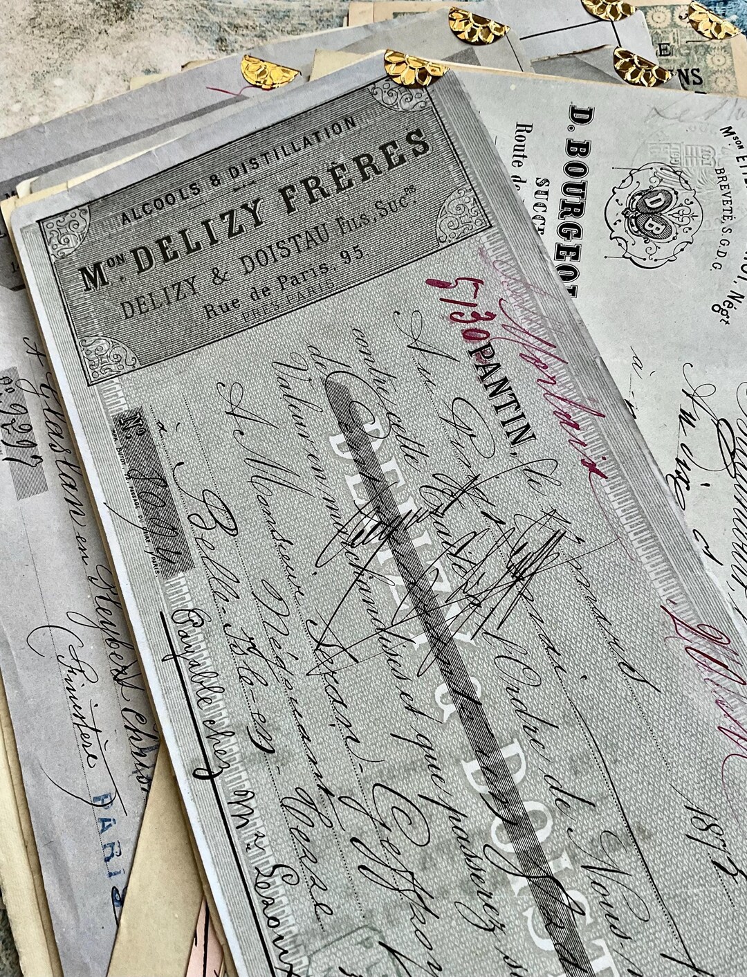 1870s-1920s,antique Vintage French Ephemera/10 Pcs/payment Checks ...