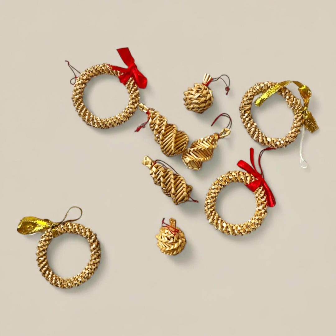 Set of 9 Traditional Straw Christmas Decorations | Handmade ...