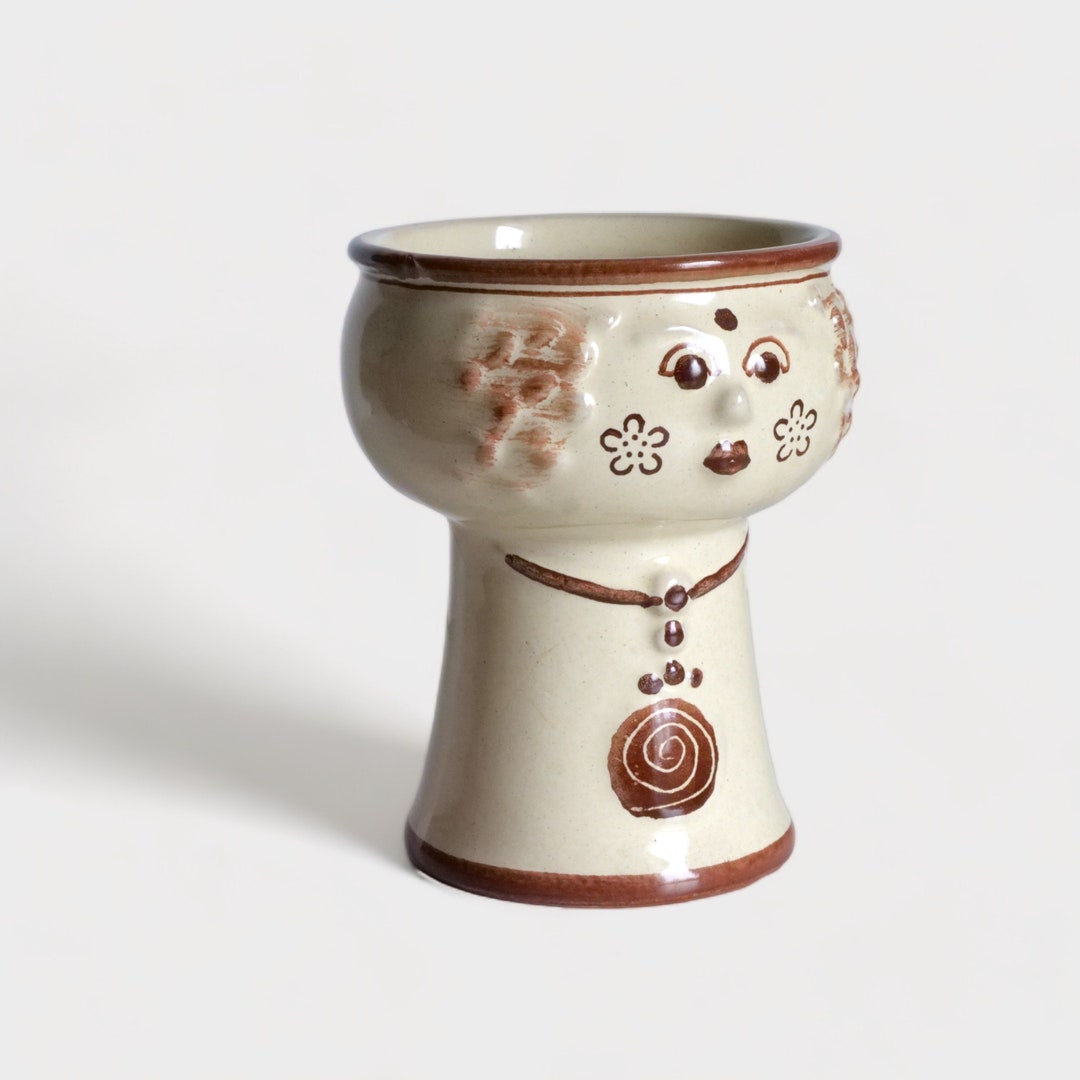 Vintage Ceramic Woman Face Planter, Face Head Planter Pot Beige and ...