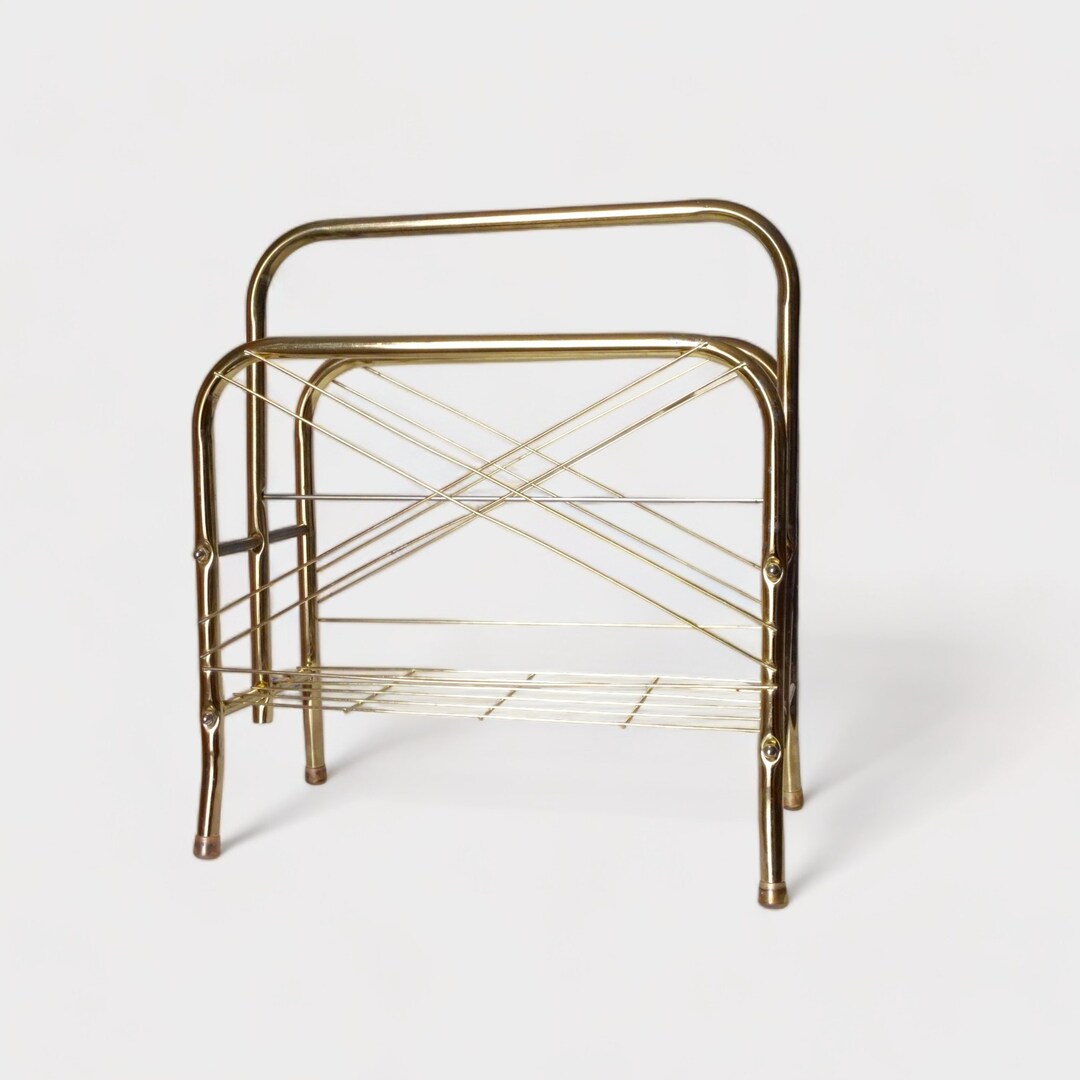 Vintage Metallic Gold Metal Magazine Rack - Etsy
