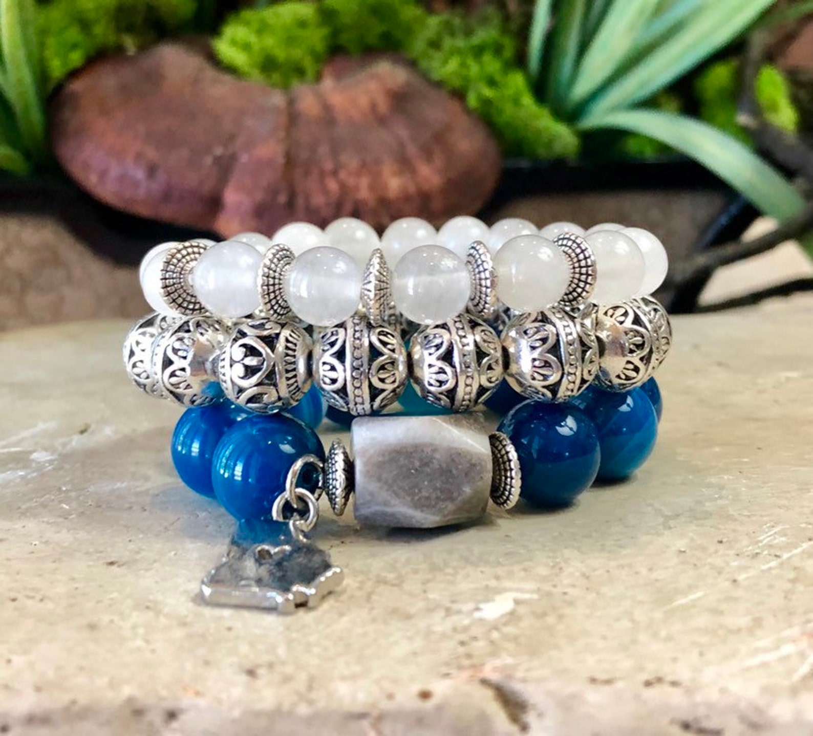 Georgia Charm, Handmade Jewelry, Blue Sapphire Bracelet, Stackable ...